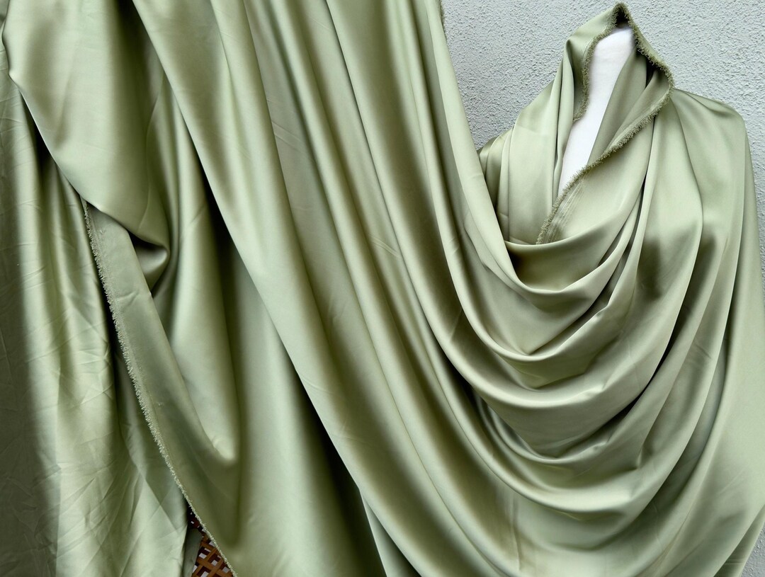 Sage Green Silky Satin Fabric by Yard, Luxury Olive Green Bridal Stretch Satin Fabric for Dress ...