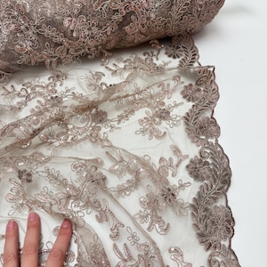 Floral Brown Lace Fabric by Yard Embroidery Corded With Sequins Fabric ...