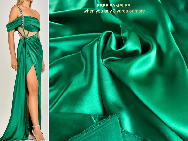Kelly Green Silky Satin Stretch Fabric by Yard, Emerald Green Bridal ...