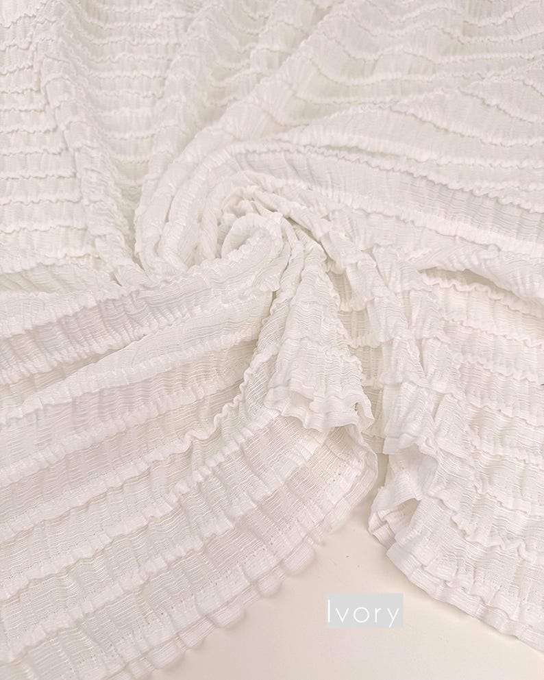 Smocked Ruffle Knit Fabric by Yard, 4-way Stretch Shirred Poly Spandex ...