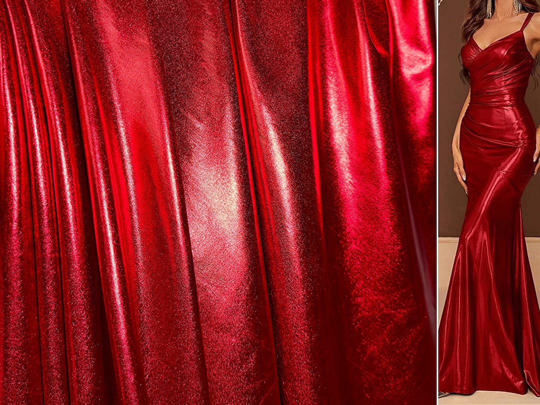 4 Way Stretch Red Lame Foil Spandex Fabric Metallic by Yard Red Foil on ...