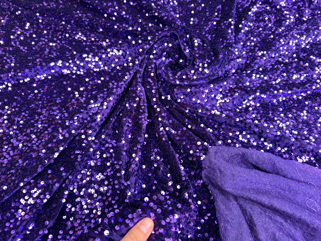 Violet Sequins on Stretch Velvet Fabric, Luxury Violet Sequined Fabric ...