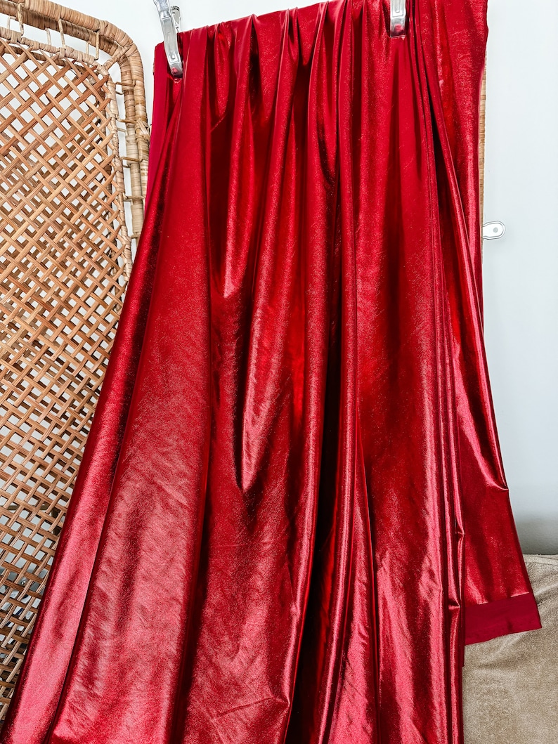 4 Way Stretch Red Lame Foil Spandex Metallic Fabric, All Over Foil on ...