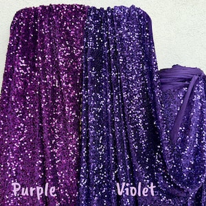 Purple Sequins on Stretch Velvet Fabric, Luxury Violet Sequined Fabric ...
