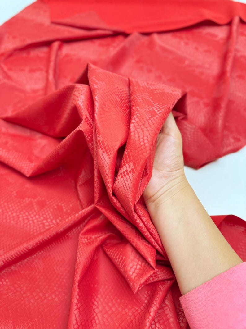 Red Snake Embossed Faux Leather Fabric, Stretch Snake Skin by the Yard ...