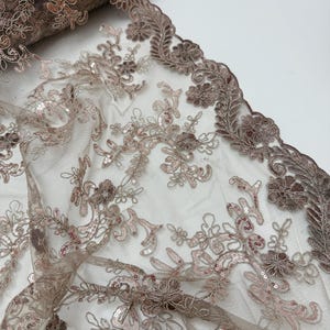 Floral Brown Lace Fabric by Yard Embroidery Corded With Sequins Fabric ...