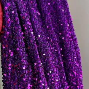 Purple Sequins on Stretch Velvet Fabric, Luxury Violet Sequined Fabric ...