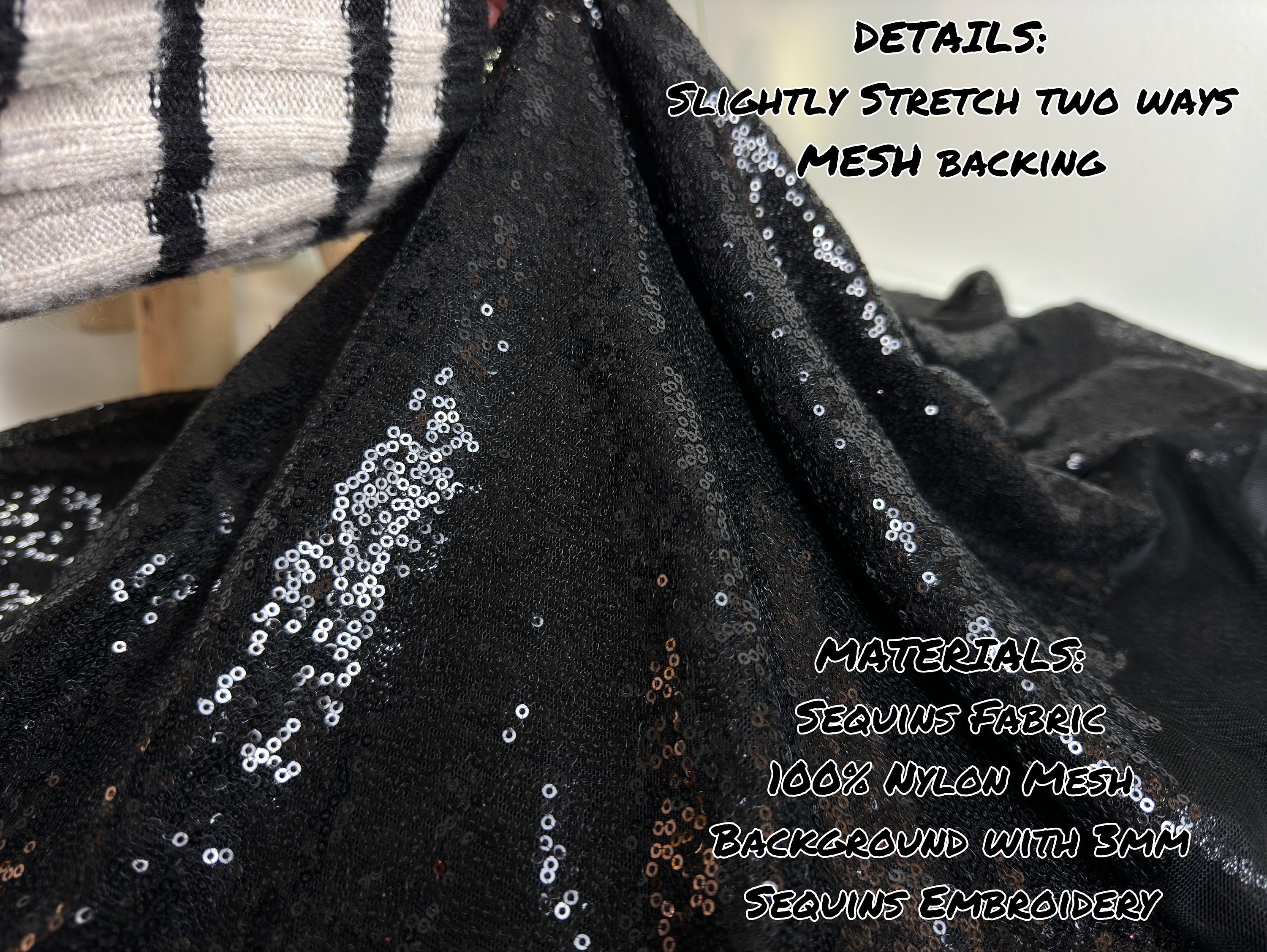 Black Sequin Fabric, Black Full Sequin Fabric, Glitz Full Sequins on ...