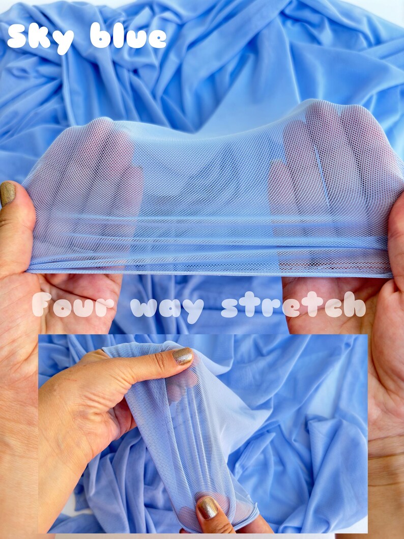 Sky Blue 4-way Stretch Power Mesh Fabric by Yard, Soft Sheer, and ...