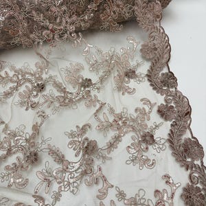 Floral Brown Lace Fabric by Yard Embroidery Corded With Sequins Fabric ...