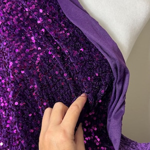 Purple Sequins on Stretch Velvet Fabric, Luxury Violet Sequined Fabric ...