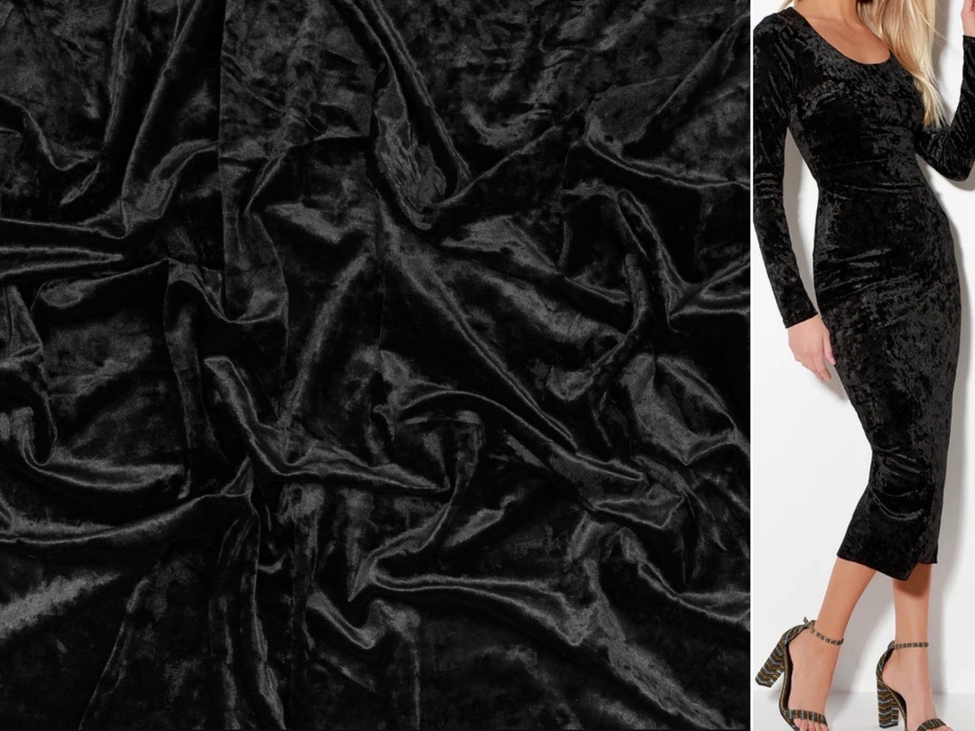 Black Crushed Velvet Fabric by the Yard, Black Velvet for Dressmaking ...