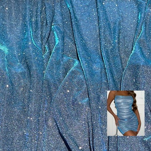 Slate Blue Foam Lurex Glitter Fabric by Yard, Fade Blue Sparkling Lurex ...