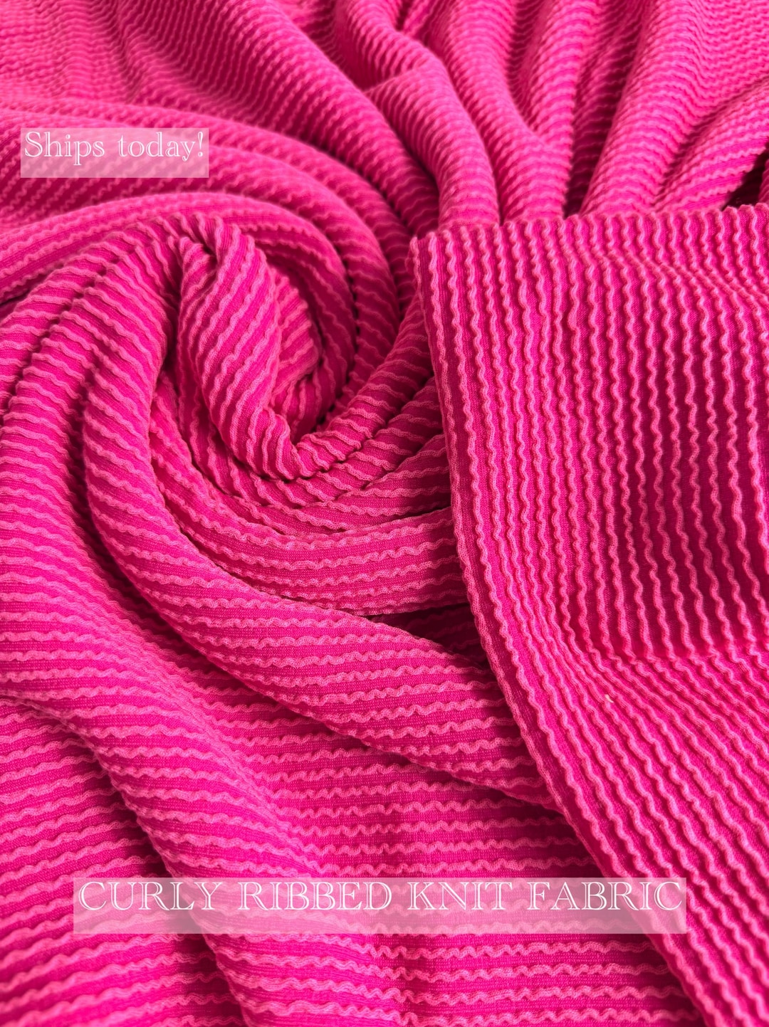 Hot Pink Ribbed Waved Knit Fabric, 4 Way Stretch Curly Rib, Luxury Pink ...