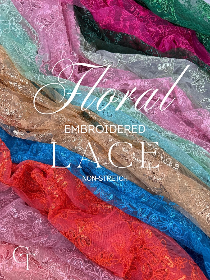 Floral Lace Fabric by Yard Embroidery Corded With Sequins Material Non ...