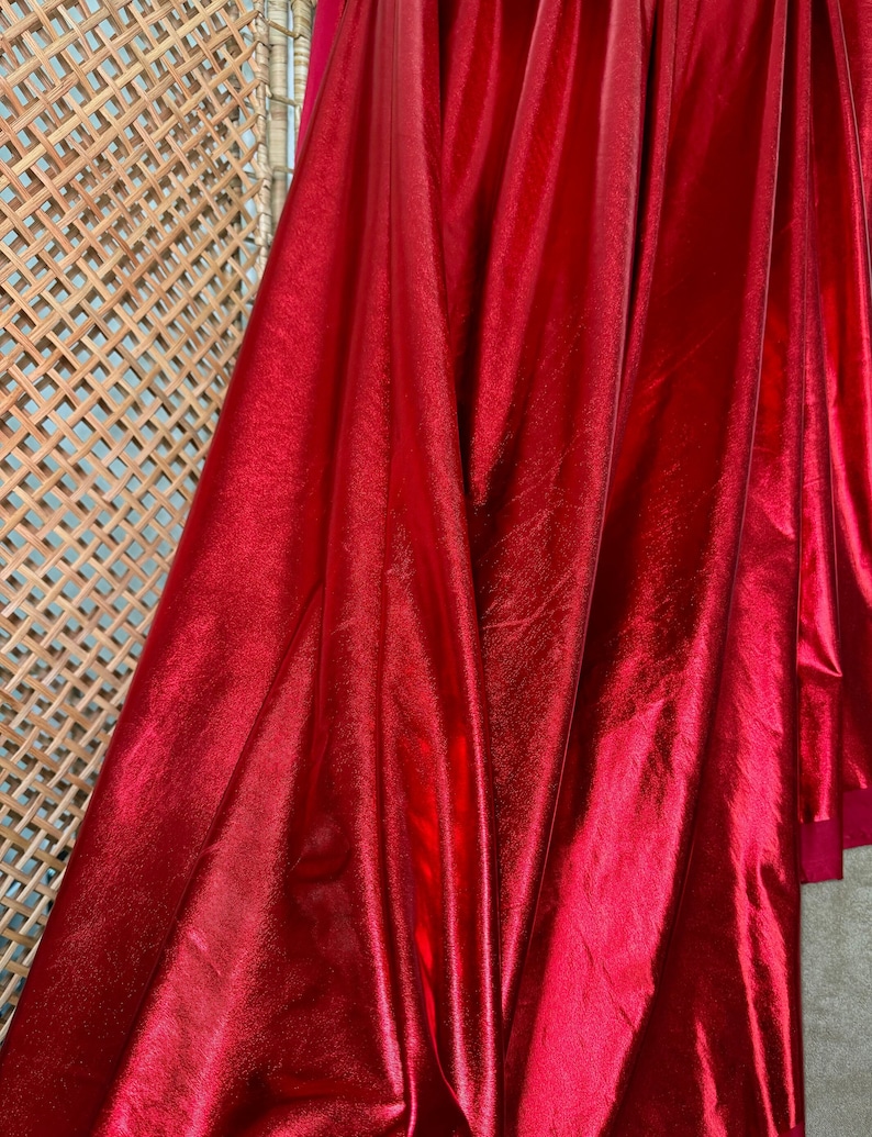4 Way Stretch Red Lame Foil Spandex Metallic Fabric, All Over Foil on ...