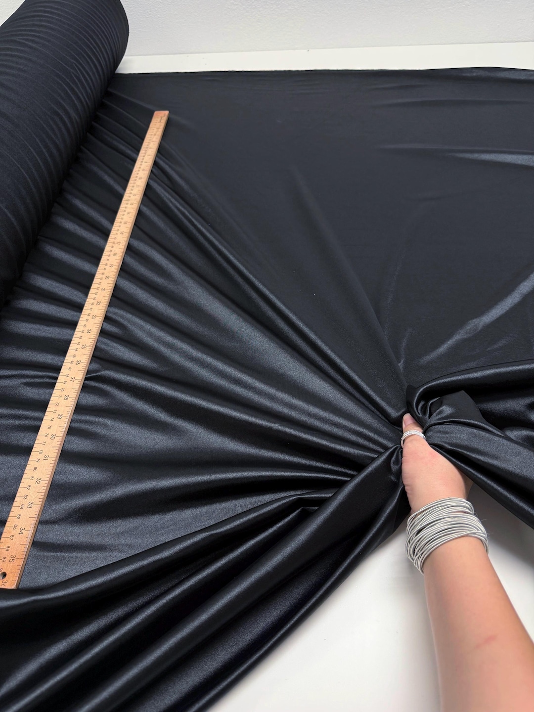 Black Stretch Satin Spandex Fabric by Yard, Material for Dress ...