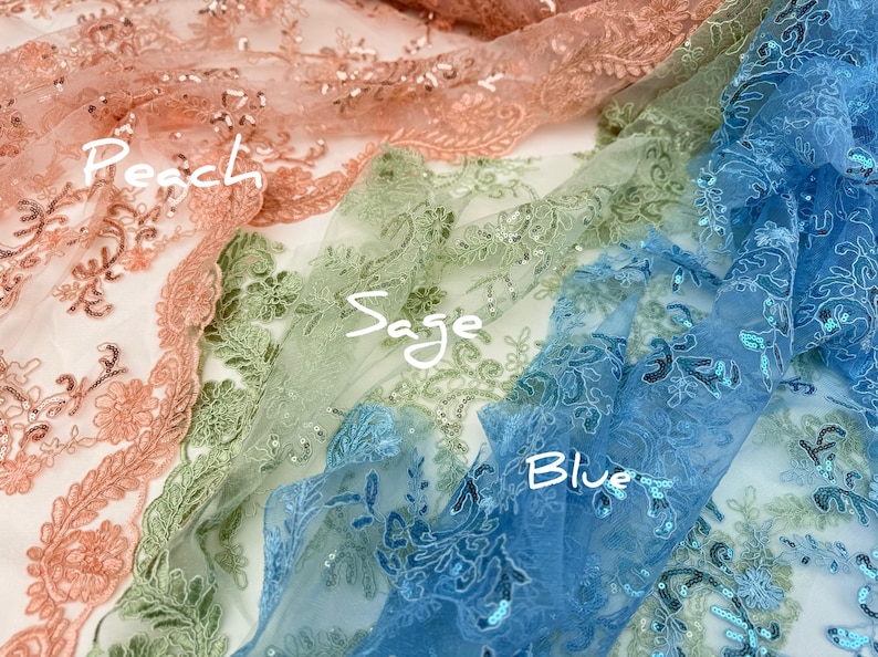 Floral Royal Blue Lace Fabric by Yard Embroidery Corded With Sequins ...