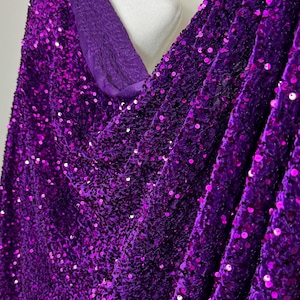 Purple Sequins on Stretch Velvet Fabric, Luxury Violet Sequined Fabric ...