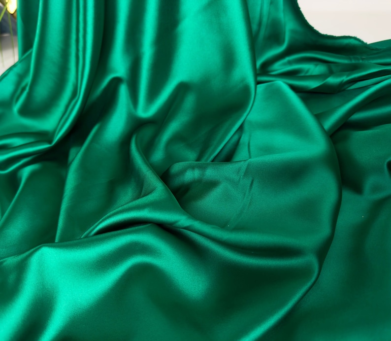 Kelly Green Silky Satin Stretch Fabric by Yard, Emerald Green Bridal ...