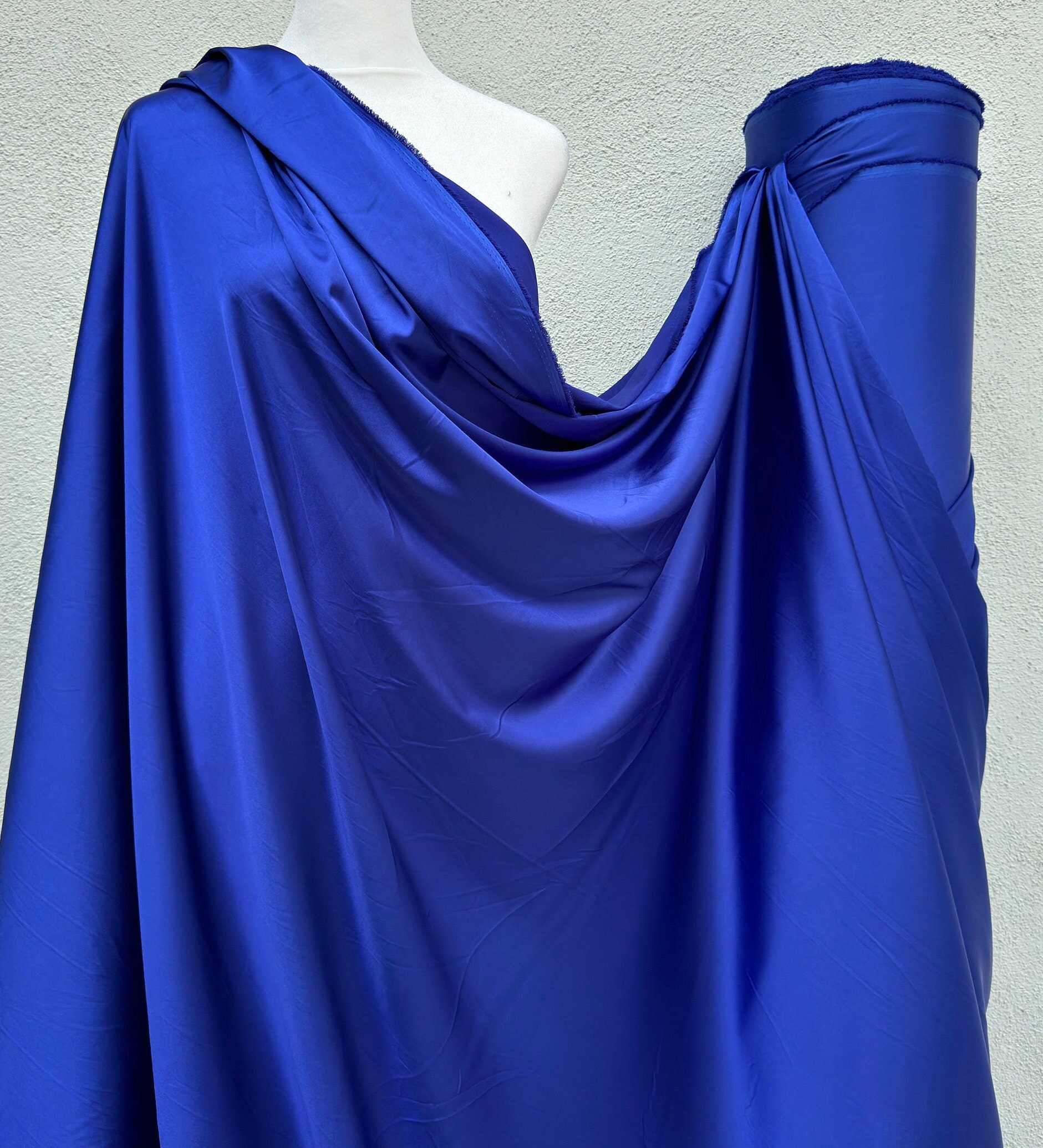 Royal Blue Luxury Silky Satin Fabric by Yard, Spandex Deep Blue Bridal ...