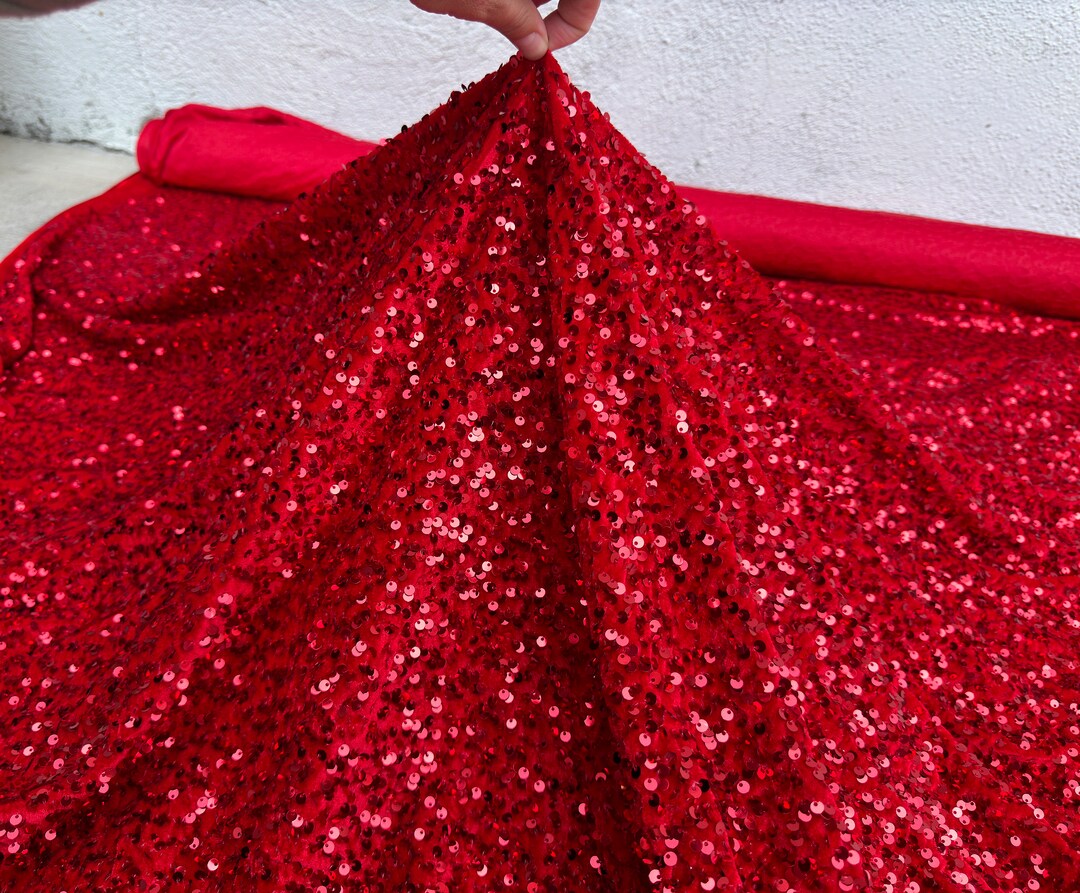 Red Sequins on Stretch Velvet Fabric by Yard 2 Way Stretch Red Velvet ...