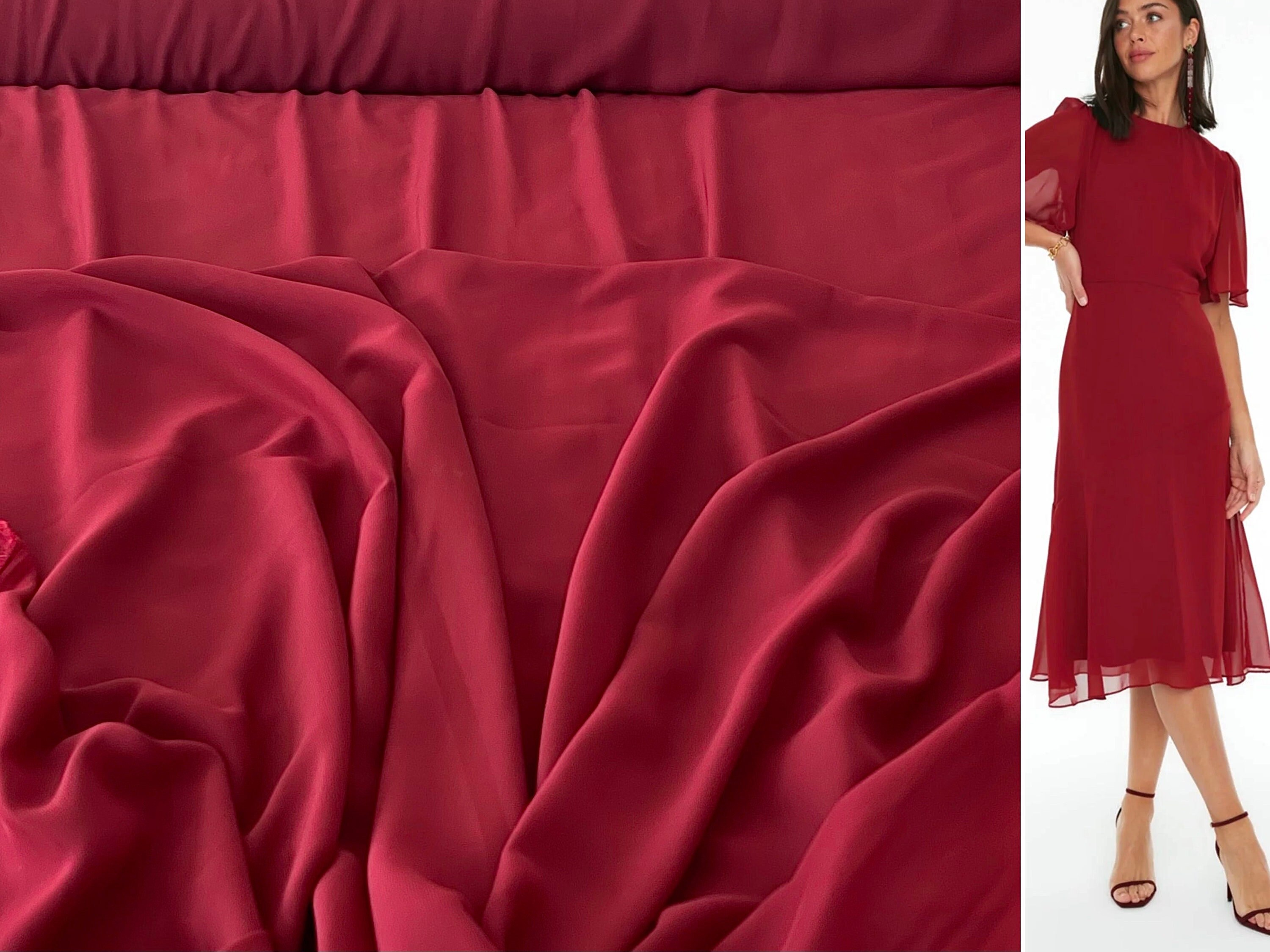 Burgundy Red Chiffon Fabric by Yard Red Sheer Fabric Soft - Etsy