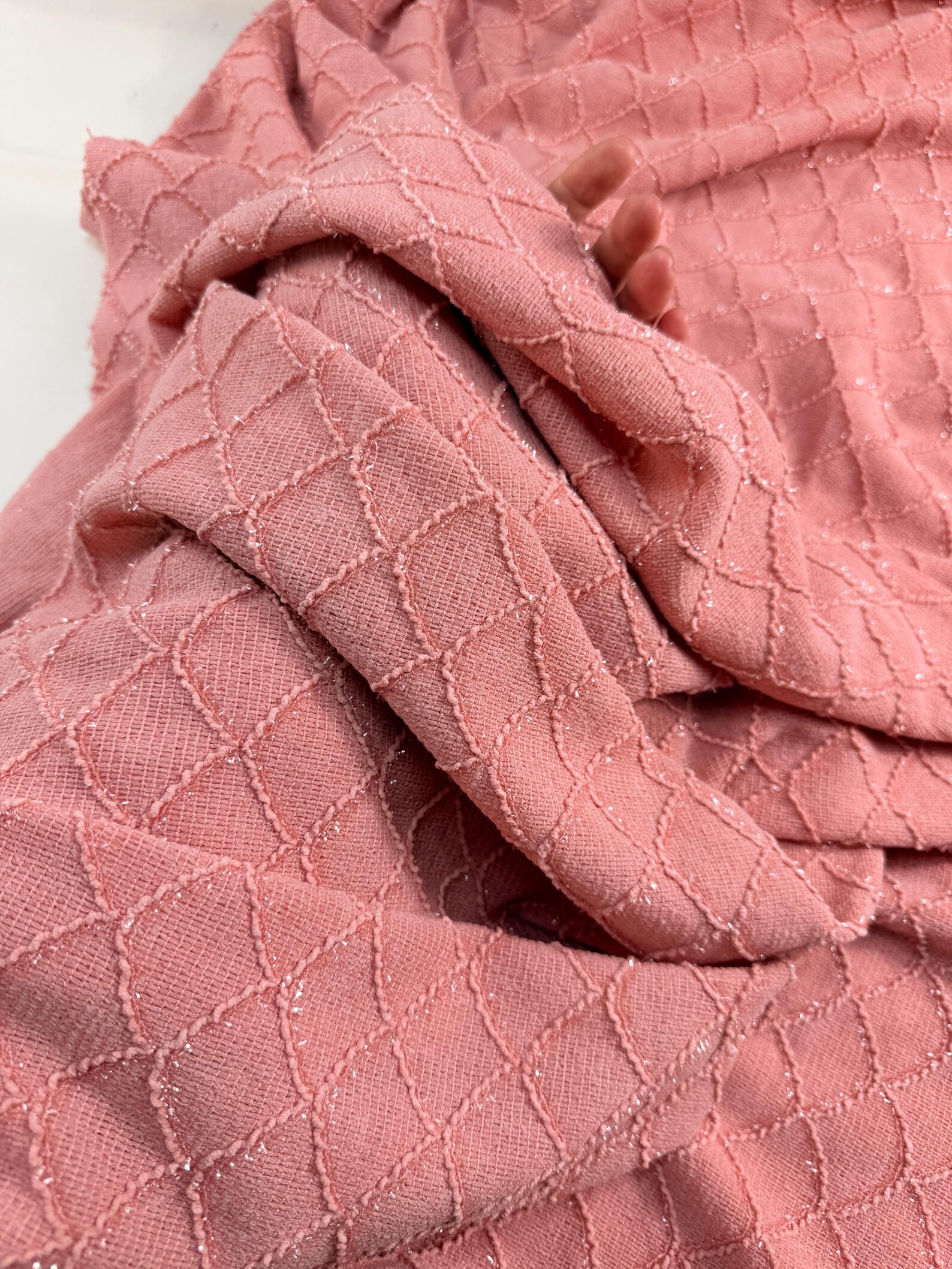 Pink Jacquard Fabric by Yard, Soft Stretch Dusty Rose Jacquard Mermaid ...
