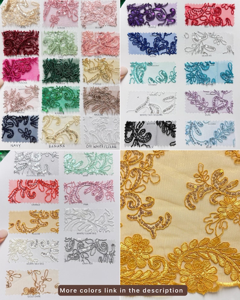 Silver Floral Lace Fabric by Yard Embroidery Corded With Sequins, Non ...