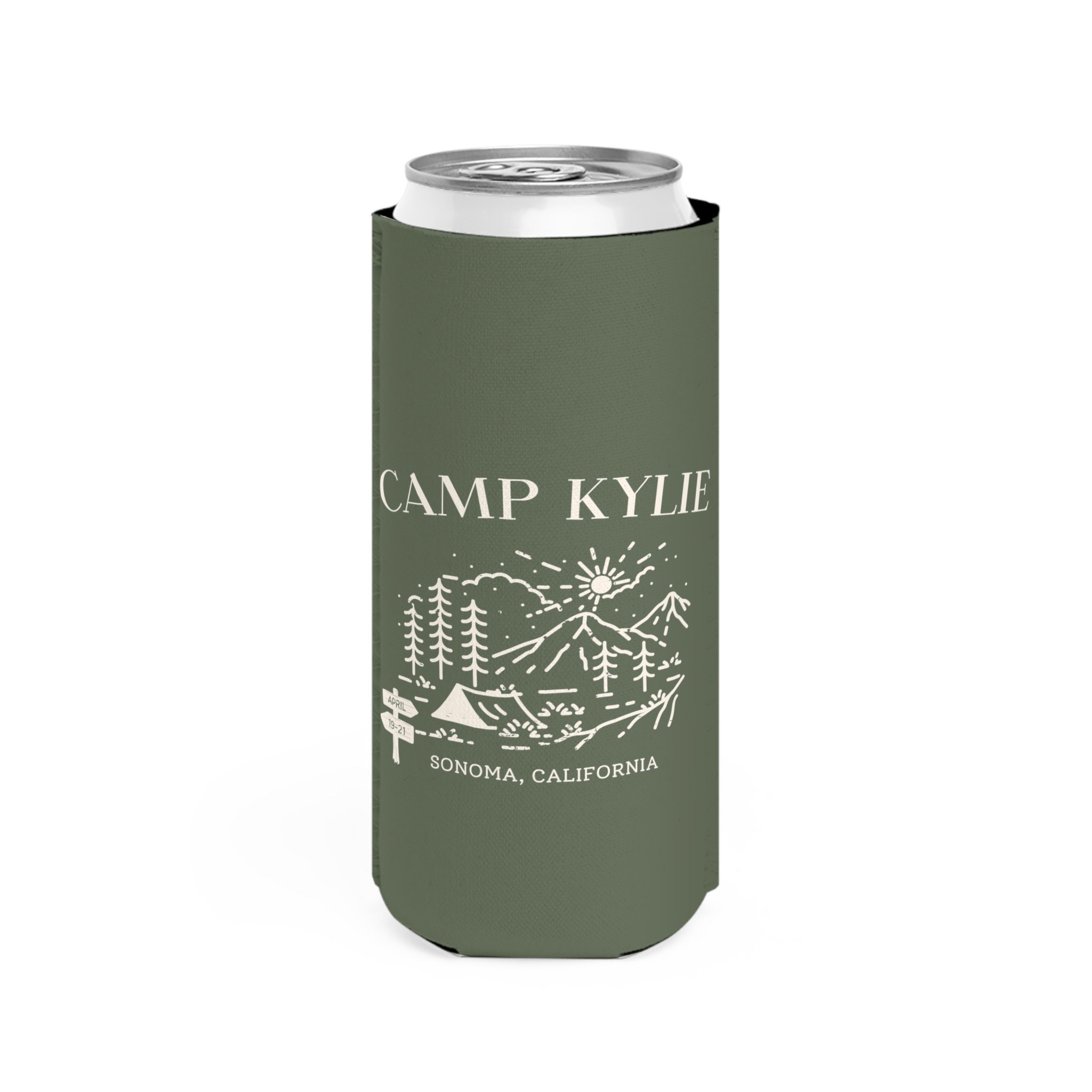 Personalized Camp Bachelorette Slim Can Cooler, Custom Bach Design, Cute Camping Koozie ...