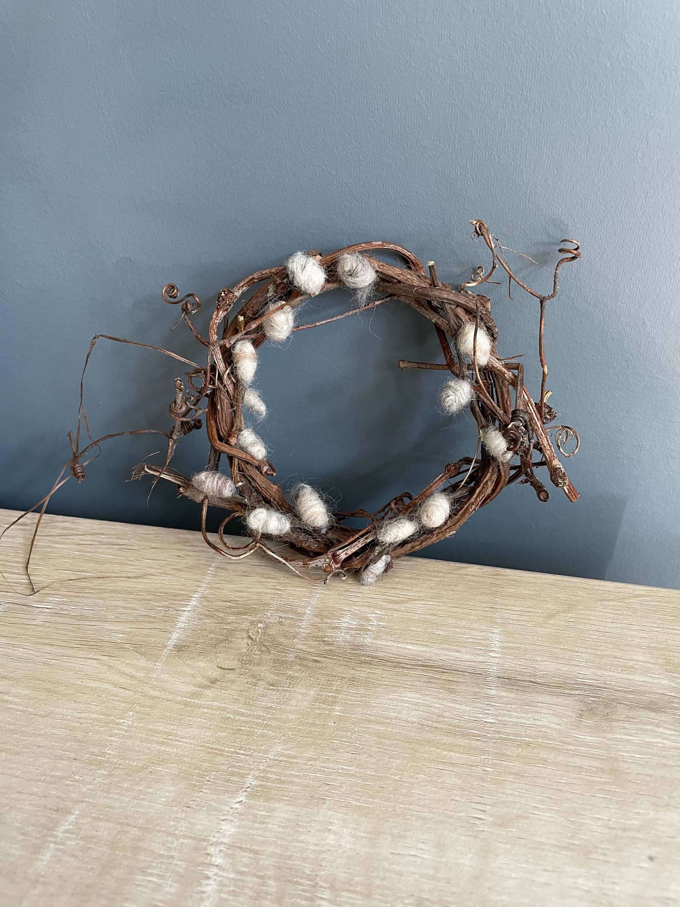 Handmade Natural Grapevine Wreath With Needle-felted Pussy Willow Twigs ...