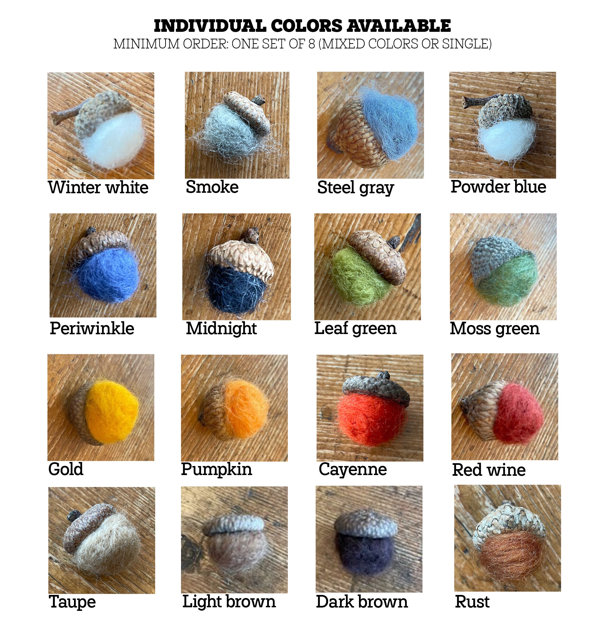 Felted Wool Acorns in Custom Colors minimum Order of 8 - Etsy