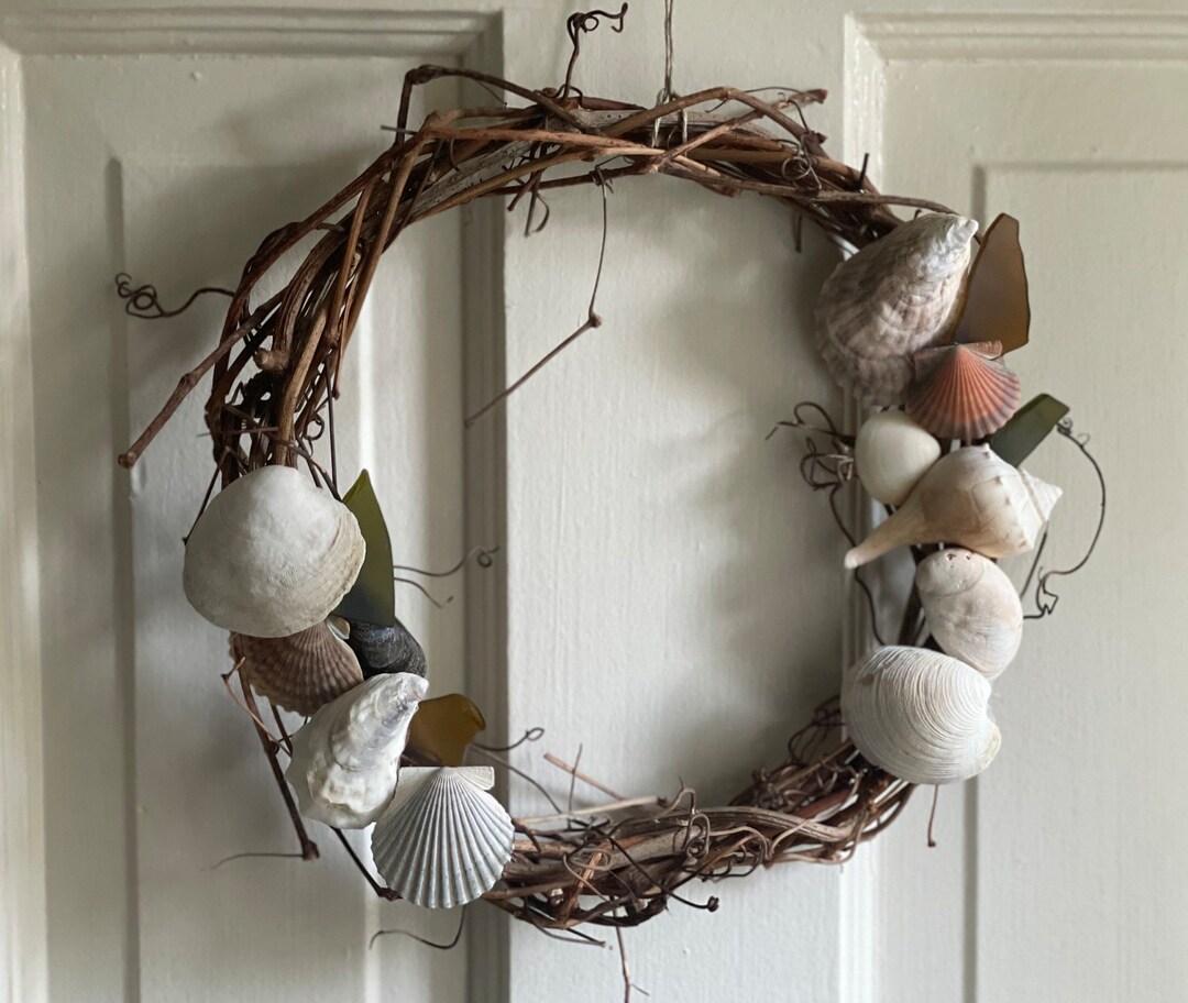 Handmade 8' Grapevine Wreath Adorned With Natural Sea Shells and Beach ...