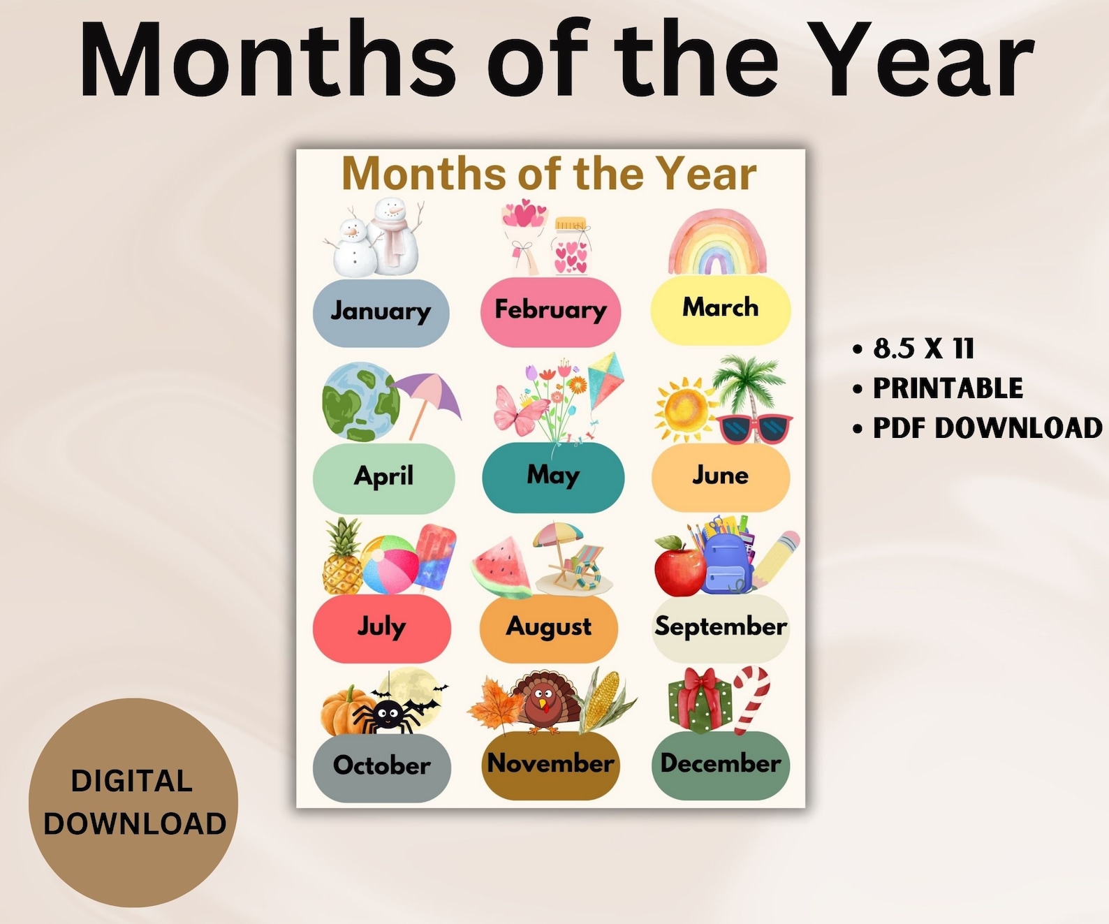 Months and Seasons Printable: Montessori Classroom Decor (digital Files ...