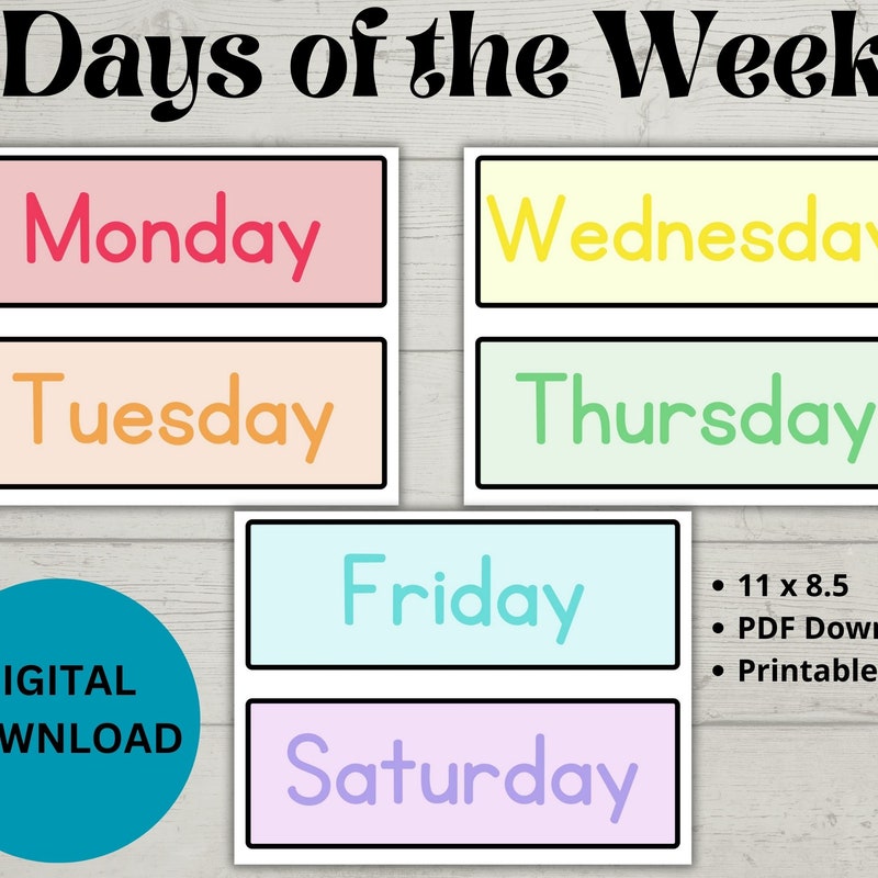 Days of the Week Poster - Etsy