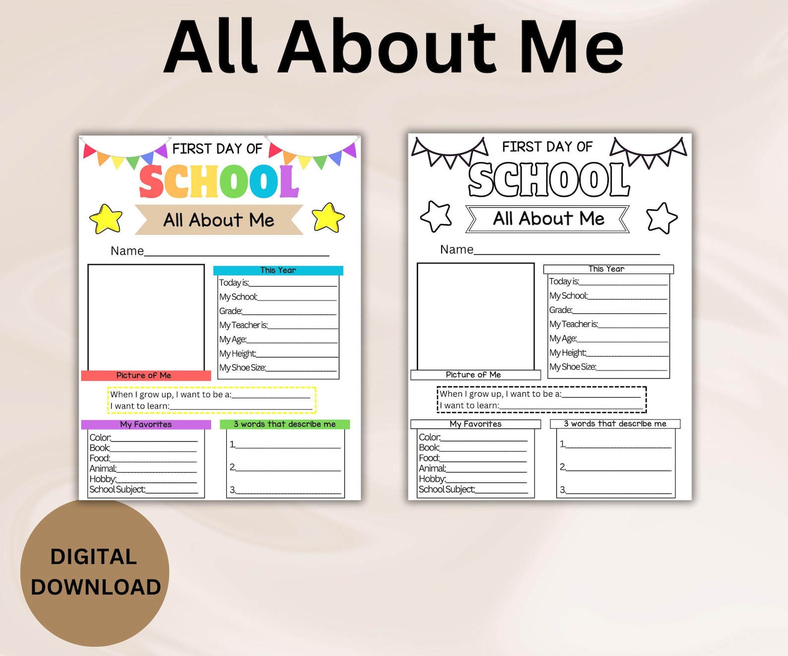 All About Me Banner: First Day of School Activity (printable) - Etsy