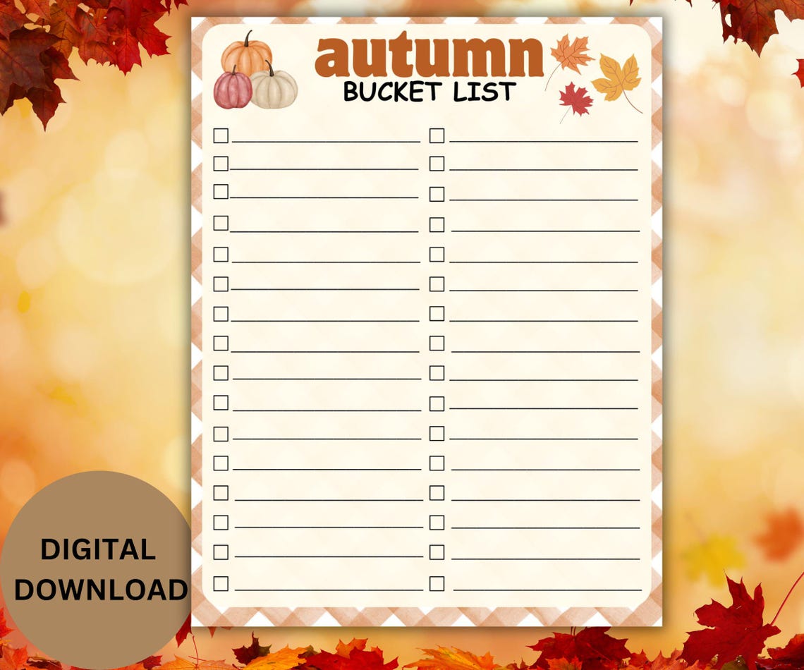 Fall Bucket List Printable: Autumn Activities Checklist (editable PDF ...