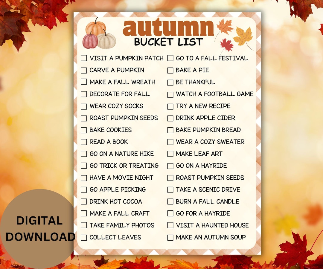 Fall Bucket List Printable: Autumn Activities Checklist (editable PDF ...