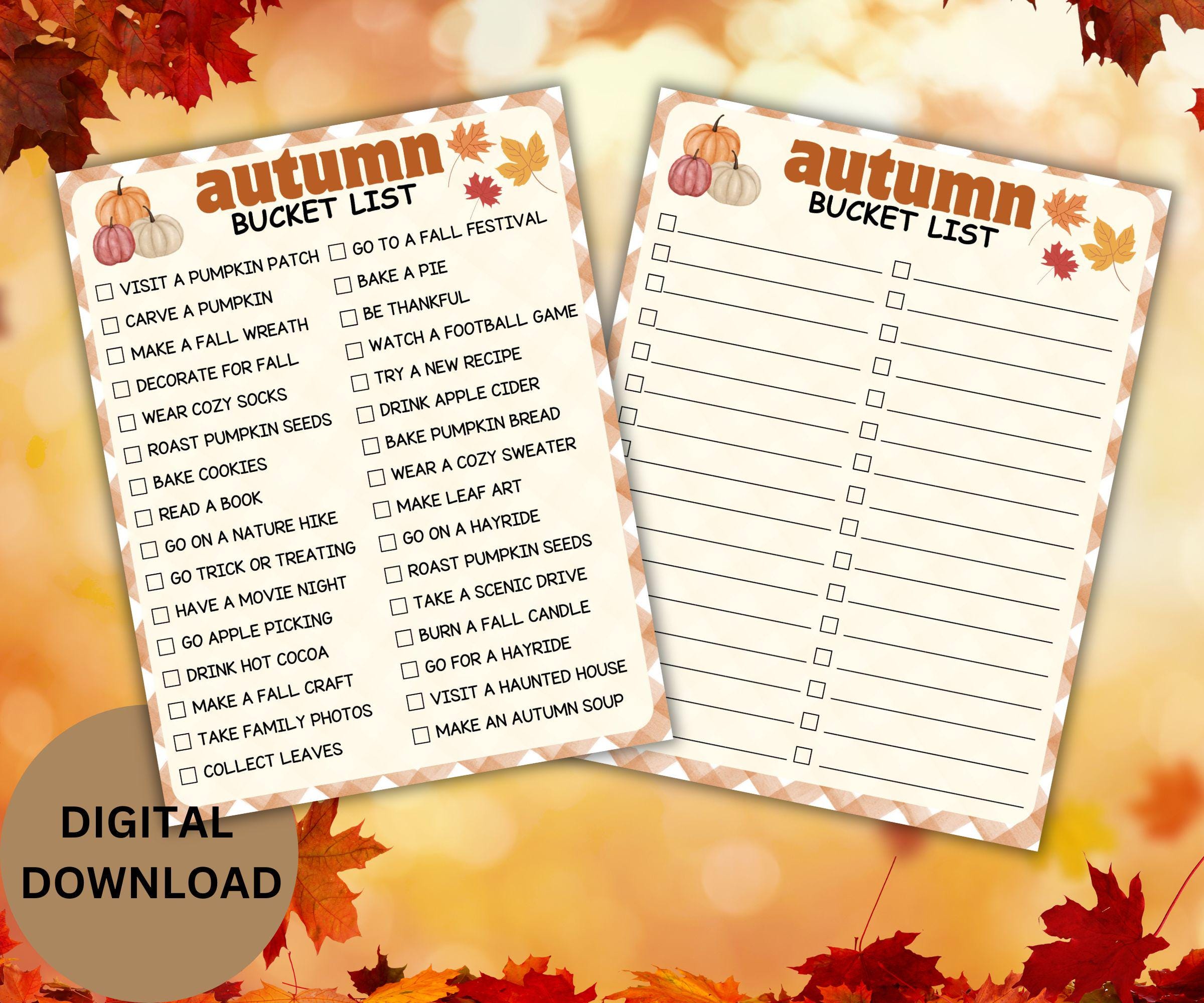 Fall Bucket List Printable: Autumn Activities Checklist (editable PDF ...