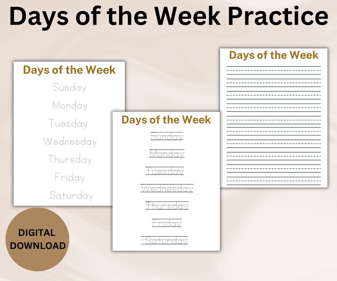 Days of the Week, Handwriting Chart, Educational, Kids Decor ...
