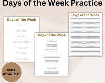 Days of the Week Handwriting Sheets - Etsy
