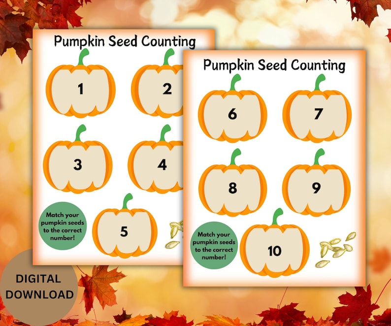 Kids Fall Activity, Homeschool Printable, Pumpkin Seed Counting Game ...
