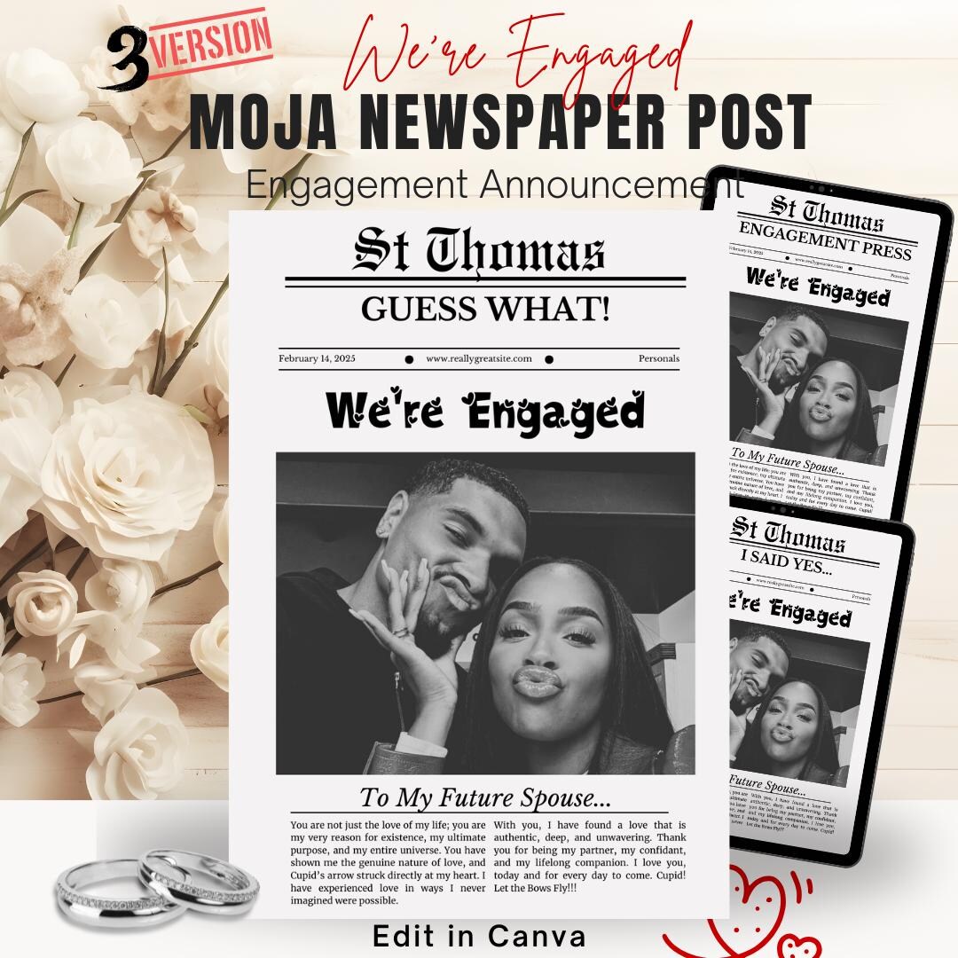 Engagement Announcement Newspaper Template: Couples Keepsake (digital ...