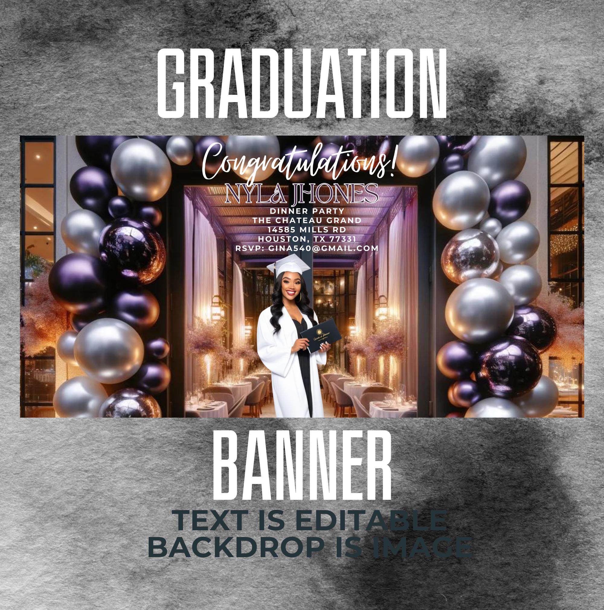 Graduation Banner Template - Black and Gold Edit in Canva 80x33 In ...