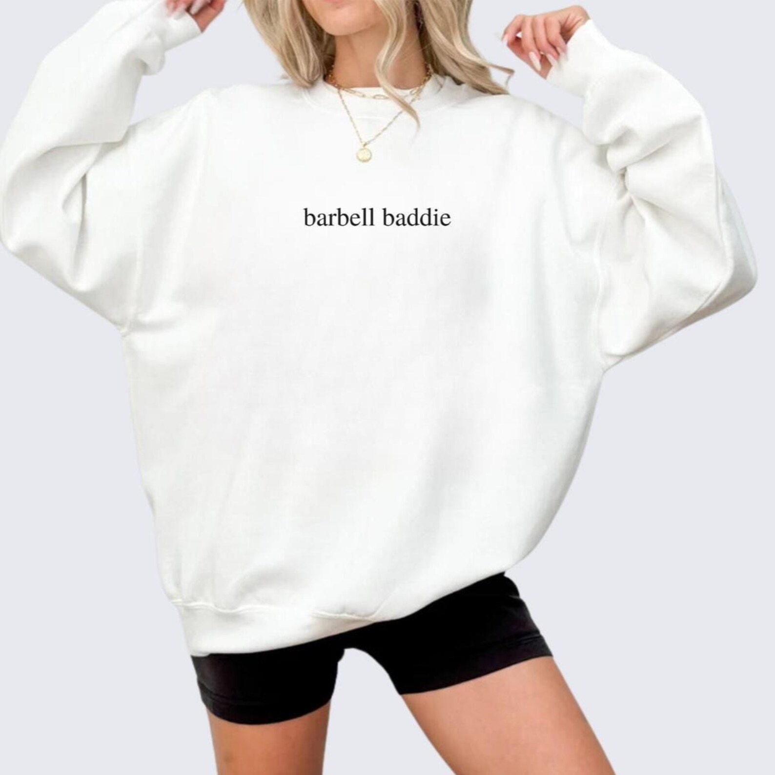 Barbell Baddie Sweatshirt: Oversized Gym Pump Cover, Workout Sweater ...