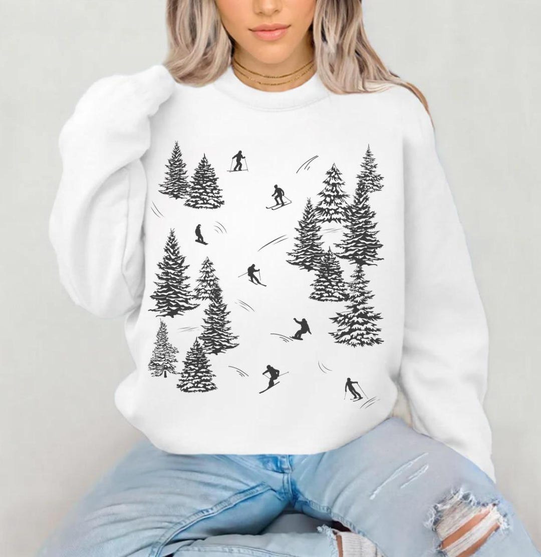 Skiing Sweatshirt, Skiers on the Mountain Print, Winter Wonderland ...