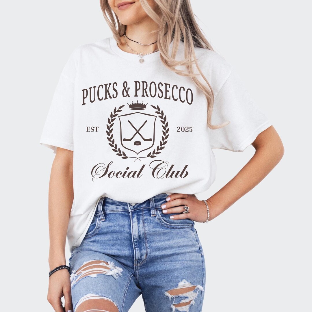 Pucks and Prosecco Social Club Short Sleeve Tee, Hockey Mom Shirt ...
