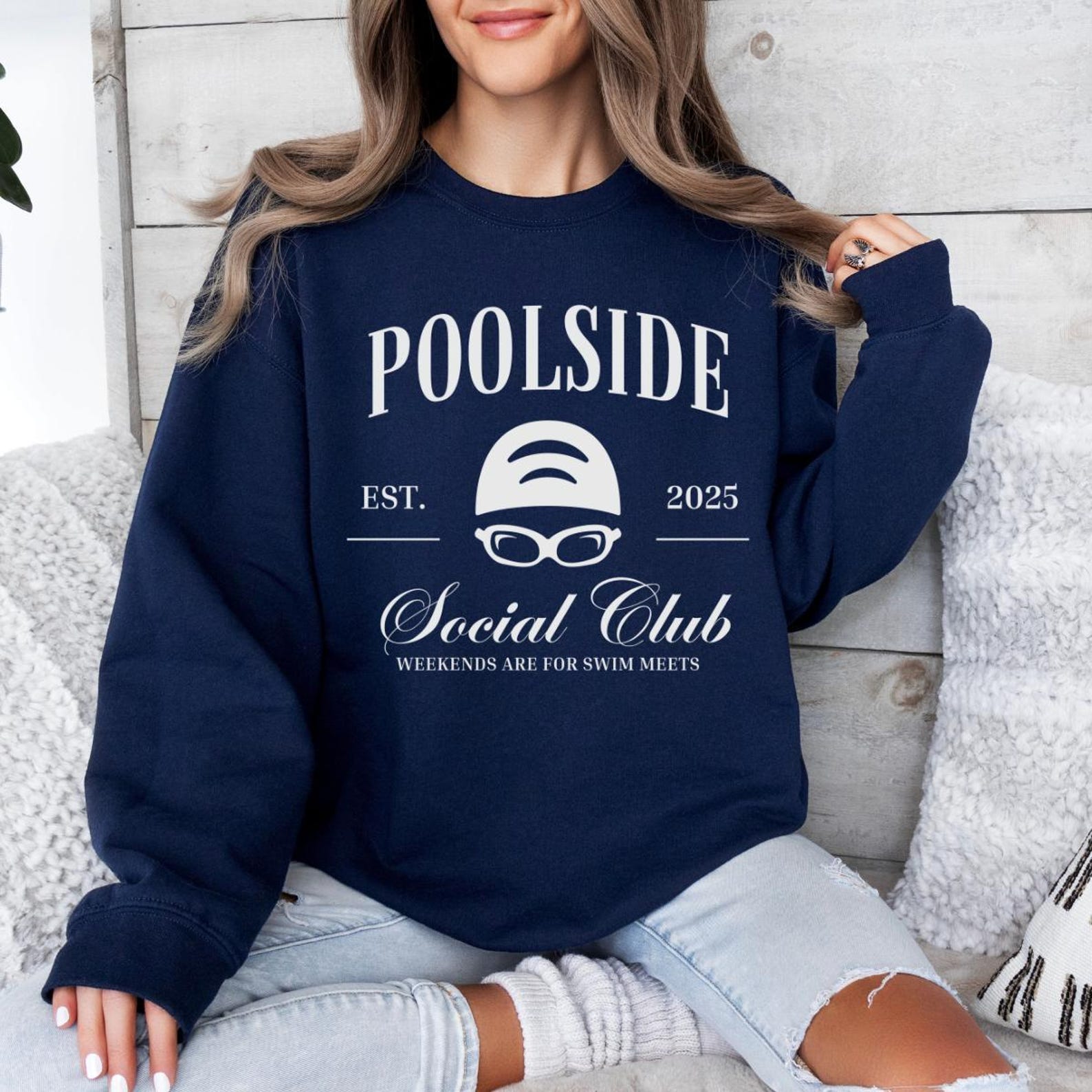 Poolside Social Club Sweater, Custom Swim Mom Sweatshirt, Personalized ...