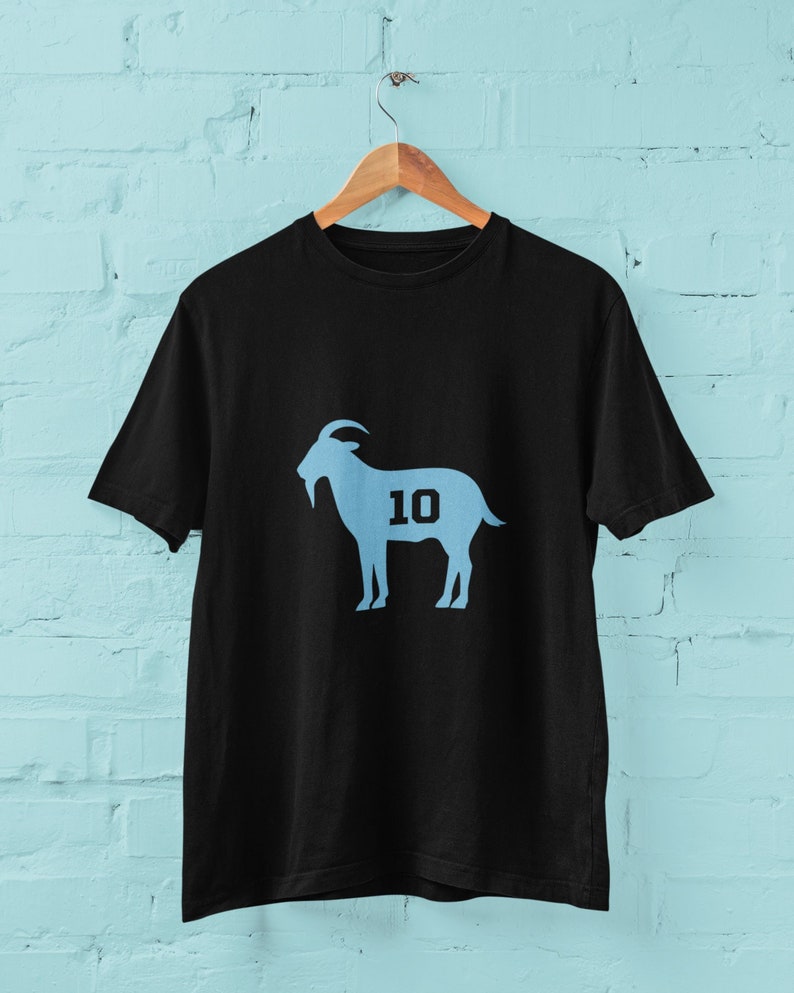 GOAT Lionel Messi Shirt in Argentina Soccer Colors. Number 10 Greatest ...