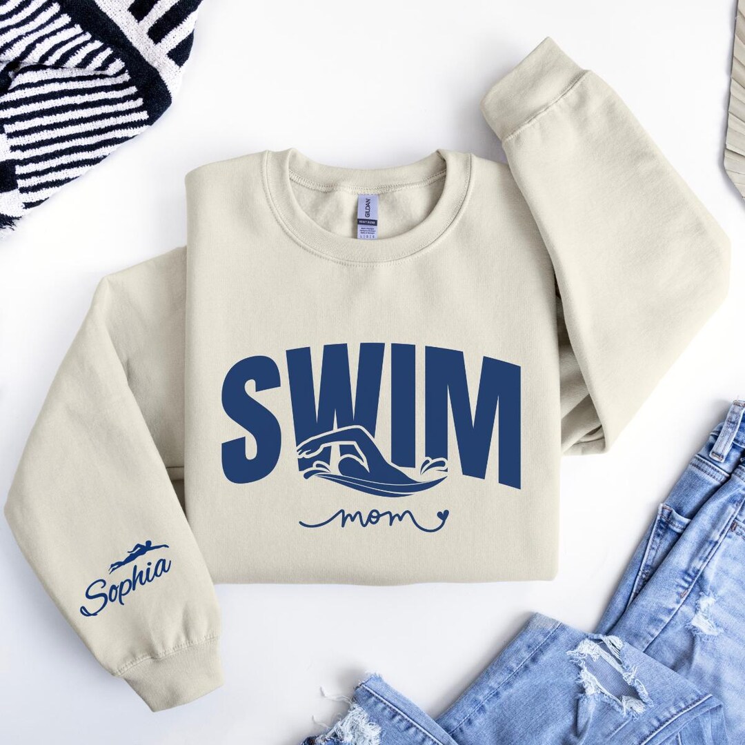 Custom Swim Mom Sweatshirt With Kids Name on Sleeve, Personalized Gift ...